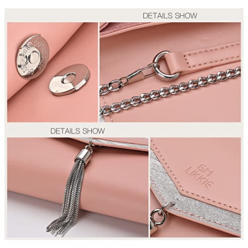 GM LIKKIE Clutch Purse for Women, Envelope Evening Clutch Handbag, Crossbody Foldover PU Leather Shoulder Bag (Pink)
