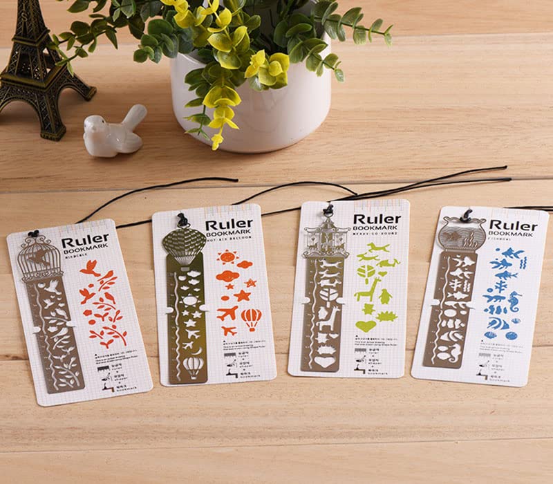Sujosa 4pcs Metal Stencil Ruller Bookmark for Bullet Journals Art Journals Jotting