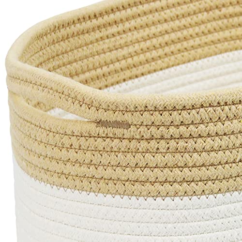 Casaphoria Cotton Rope Storage Baskets Bin Set of 3 Storage Cube Organizer Foldable Decorative Woven Basket for Clothes, Makeup, Books, Nursery, 15"x 10"x 9",pack of 3, White and Brown
