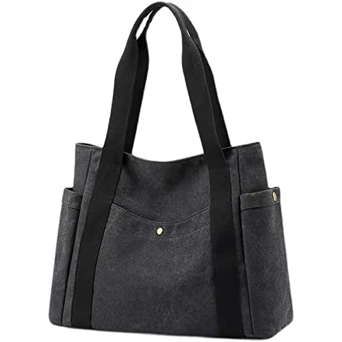HONGQI Canvas Travel Tote Handbag Shoulder Bags For Men & Women Handbags Canvas Bag for Women, Multi Compartment Tote Purse Bags (Black)