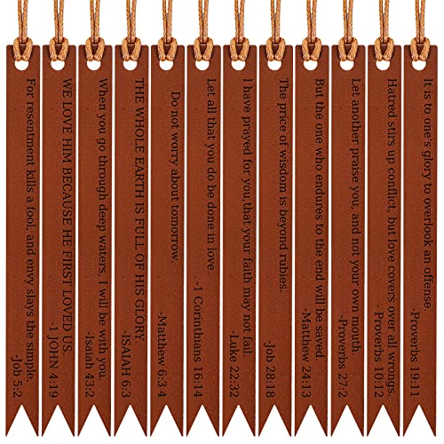 Prasacco 12 Pcs Leather Bible Bookmarks Christian Bookmarks Religious Bookmarks Inspirational Bible Verse Bookmarks for Men Women Church Gifts