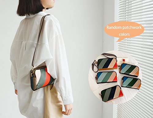 Small Crossbody Purse Colorful Cowhide Leather Shoulder Bags for Women 2 Zippers Clutch Handbag Mobile Phone Bag