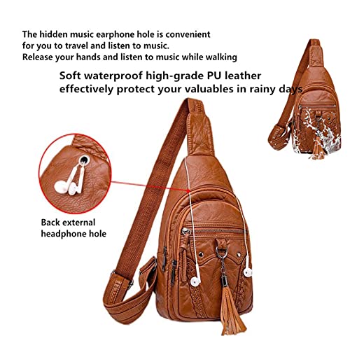 IAGOM Small Leather Sling Bag, Shoulder Sling Bag, Crossbody Sling Backpack for Women Purse