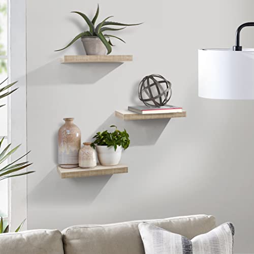 ROSE BLOOM Set of 3 Floating Wall Shelves Rustic Wood Ledge Shelves for Kitchen Bedroom Kitchen Living Room Decor