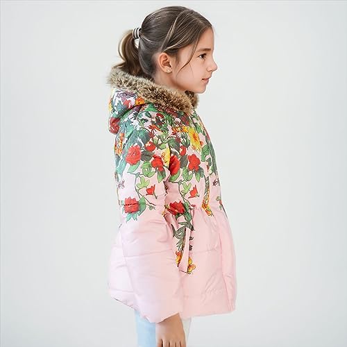 Girls Little Long Quilted Padded Light Puffer Coat Cotton Dress Warm Lined Coat Outer Clothing Bear Hoods Outerwear