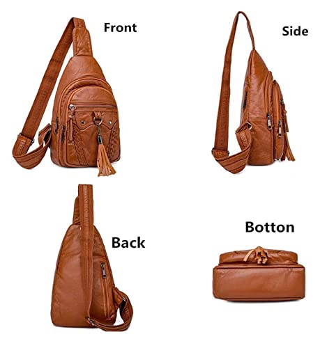 IAGOM Small Leather Sling Bag, Shoulder Sling Bag, Crossbody Sling Backpack for Women Purse