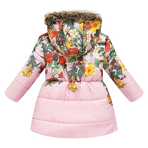 Girls Little Long Quilted Padded Light Puffer Coat Cotton Dress Warm Lined Coat Outer Clothing Bear Hoods Outerwear