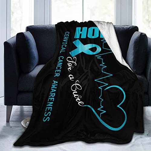Hope for A Cure Cervical Cancer Awareness Blanket Printed Flannel Throw Blanket 80"X60" Anti-Pilling Blanket Bed Sofa Living Room Bedroom