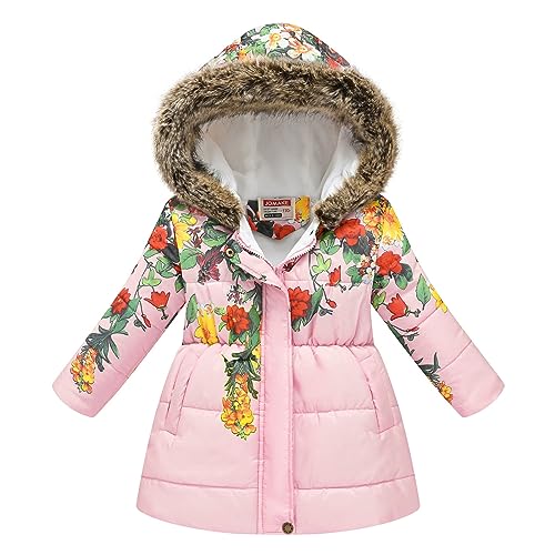 Girls Little Long Quilted Padded Light Puffer Coat Cotton Dress Warm Lined Coat Outer Clothing Bear Hoods Outerwear