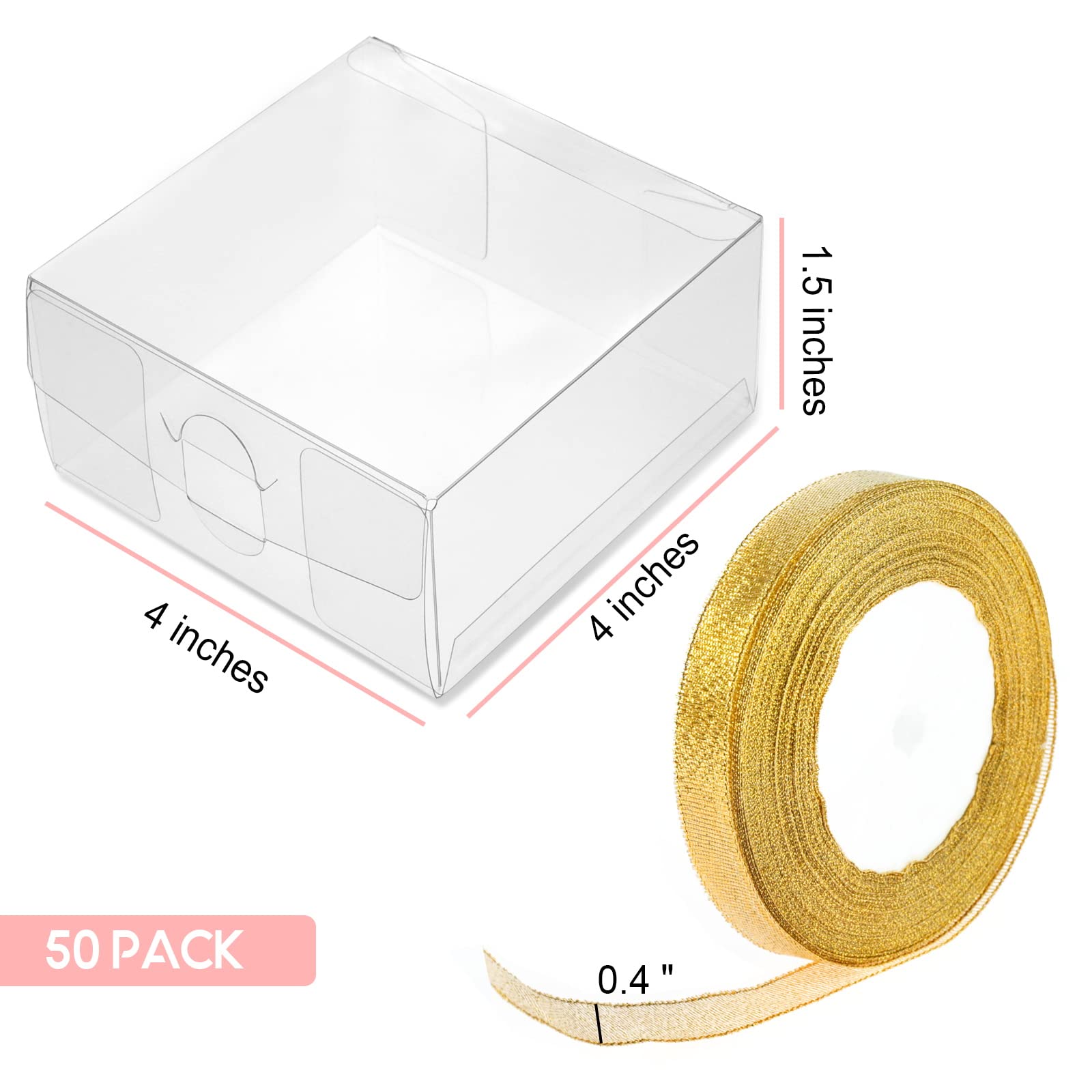 Vowcarol 4x4x1.5 Boxes Clear Sugar Cookies Containers, Wedding Favour Boxes Transparent Gift Boxes for Candy Chocolate Valentine - 50PCS
