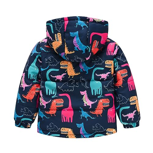 Boys Girls Winter Outwear Coats, Kids Warm Outfits 3D Ear Dinosaur Hoodie Light Puffer Jacket Windbreaker Ski Jacket