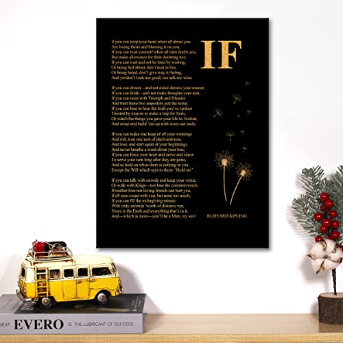 Inspirational Gold Foil Canvas Wall Art Positive IF Poem Quotes Print Framed Canvas Painting Artwork Home Decor Gifts 12x15 Inch
