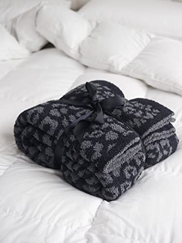 Adory Sweety Fleece Knit Throw Blanket Double-Sided Leopard Lightweight Cozy Microfiber Super Soft Thick Plush Fluffy Yarn Sofa Bed 51x71 Inches Black