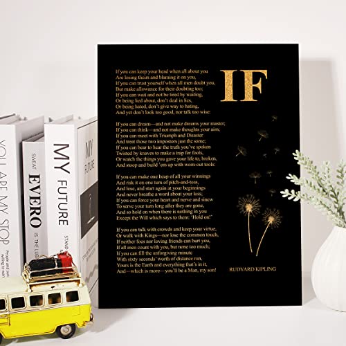 Inspirational Gold Foil Canvas Wall Art Positive IF Poem Quotes Print Framed Canvas Painting Artwork Home Decor Gifts 12x15 Inch