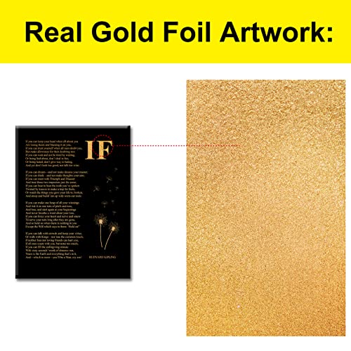 Inspirational Gold Foil Canvas Wall Art Positive IF Poem Quotes Print Framed Canvas Painting Artwork Home Decor Gifts 12x15 Inch