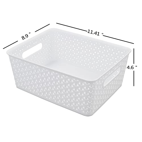 Idomy Woven Plastic Basket, Plastic Storage Baskets, White, 11.41" x 8.9" x 4.6", Pack of 4, F