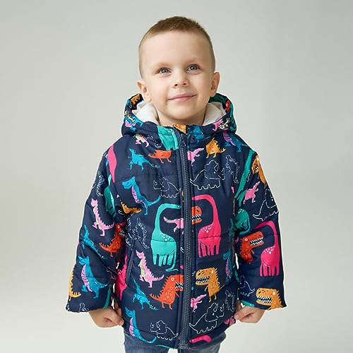 Boys Girls Winter Outwear Coats, Kids Warm Outfits 3D Ear Dinosaur Hoodie Light Puffer Jacket Windbreaker Ski Jacket