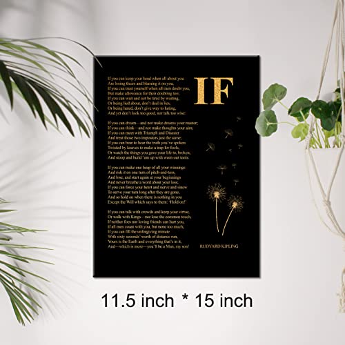 Inspirational Gold Foil Canvas Wall Art Positive IF Poem Quotes Print Framed Canvas Painting Artwork Home Decor Gifts 12x15 Inch