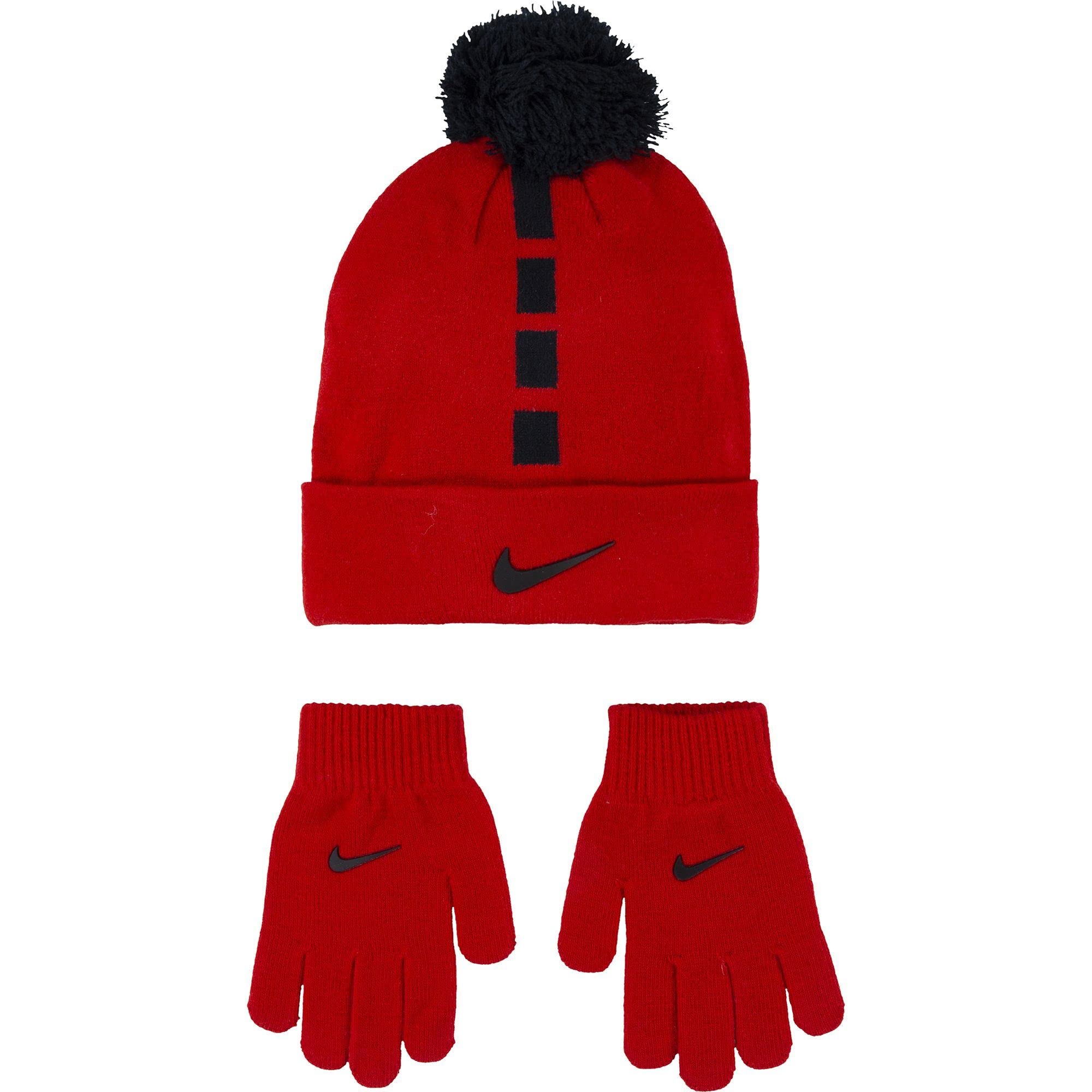 Nike Big Kids' Elite Beanie and Gloves Set (One Size, University Red/Black)