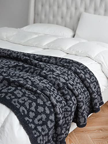 Adory Sweety Fleece Knit Throw Blanket Double-Sided Leopard Lightweight Cozy Microfiber Super Soft Thick Plush Fluffy Yarn Sofa Bed 51x71 Inches Black