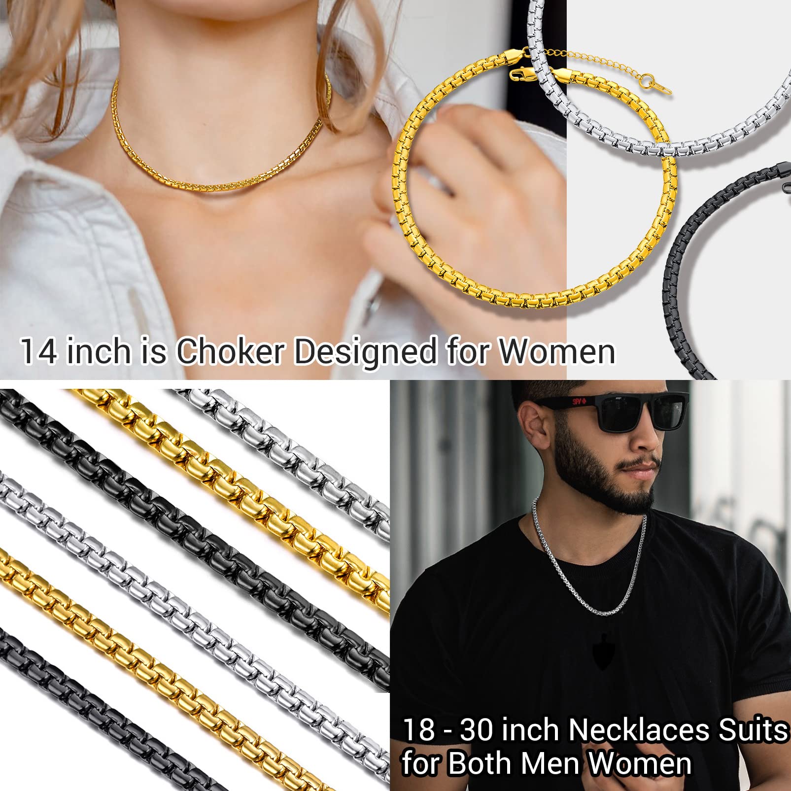 PROSTEEL Round Link Chain Layering Necklace Mens Jewelry Minimalist Chain Statement Black Necklace for Men