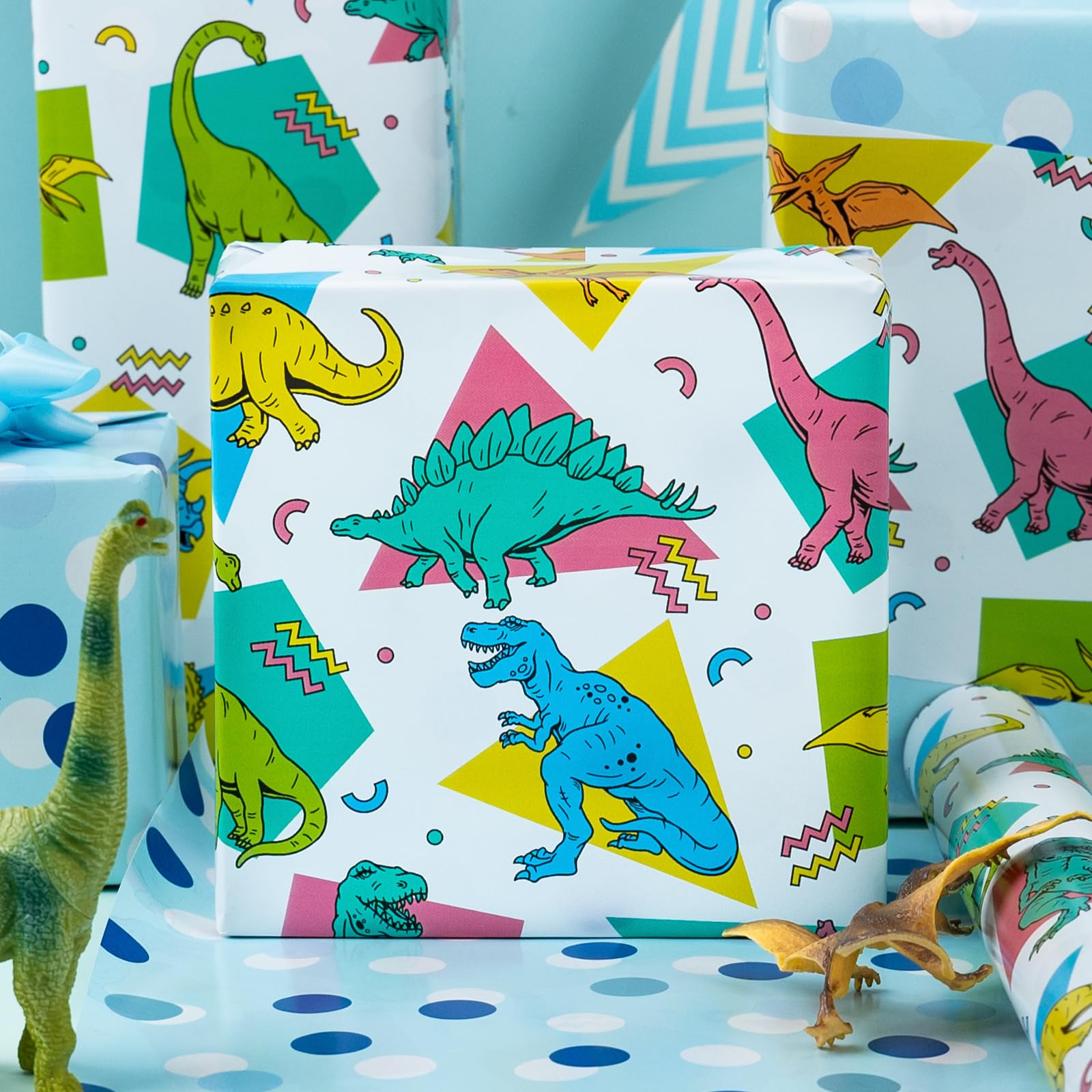 MAYPLUSS Wrapping Paper Sheet - Folded Flat - 3 Large sheets - Green Dinosaurt Design(22.6 sq.ft.ttl) - 27.5 inch X 39.4 inch Per Sheet
