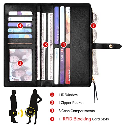 Badiya Ultra Slim Wallet Credit Card Holder Thin Bifold Clutch Wallets with Zipper Pocket for Women