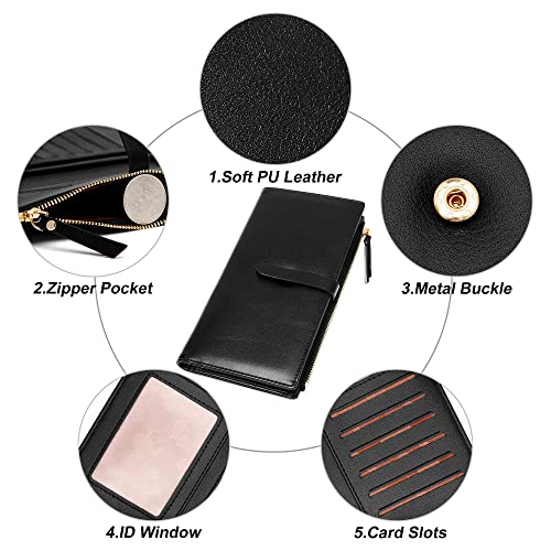 Badiya Ultra Slim Wallet Credit Card Holder Thin Bifold Clutch Wallets with Zipper Pocket for Women