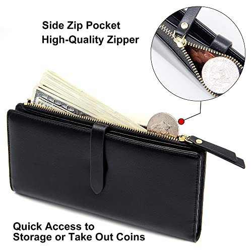 Badiya Ultra Slim Wallet Credit Card Holder Thin Bifold Clutch Wallets with Zipper Pocket for Women