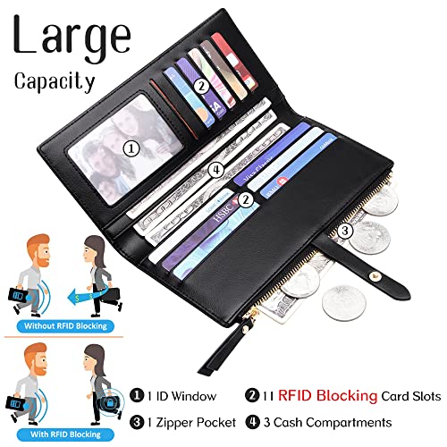 Badiya Ultra Slim Wallet Credit Card Holder Thin Bifold Clutch Wallets with Zipper Pocket for Women