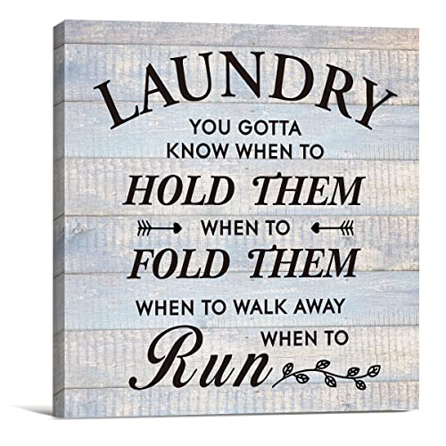 Laundry Room Sign Funny Wall Art Prints Canvas Painting Rustic Laundry You Gotta Know When to Hold Them Print Country Home Decor 8" x 8"