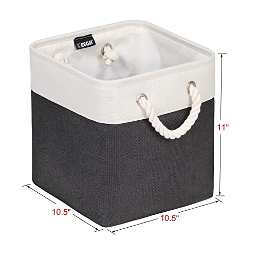 KEEGH Fabric Cube Storage Bins 10.5x10.5 Foldable Storage Bins Small Cube Organizer Baskets for Closet Shelf Nursery Bedroom Office Organizing,Sturdy Storage Box with Handles, Black