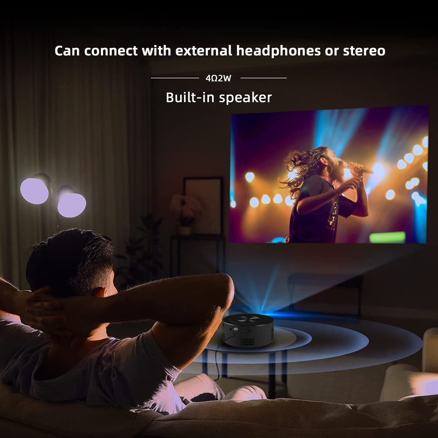 Portable Home Mini USB Projector for Phone with Remote Controller Built-in Speaker,Audio Port,Android iOS Phone Tablet USB Flash Driver Compatible
