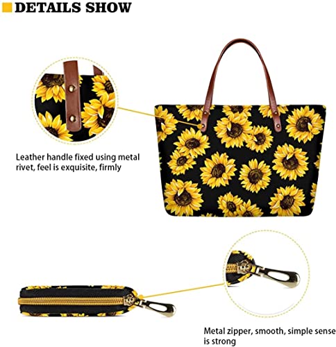 Allinterest Cute Penguin Printed Women 2pcs Handbag Set Satchel Bag PU Leather Wallet Large Top Handle Tote Bag