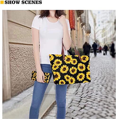 Allinterest Cute Penguin Printed Women 2pcs Handbag Set Satchel Bag PU Leather Wallet Large Top Handle Tote Bag