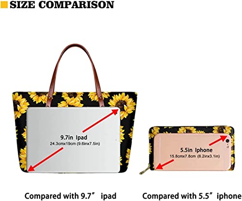 Allinterest Cute Penguin Printed Women 2pcs Handbag Set Satchel Bag PU Leather Wallet Large Top Handle Tote Bag