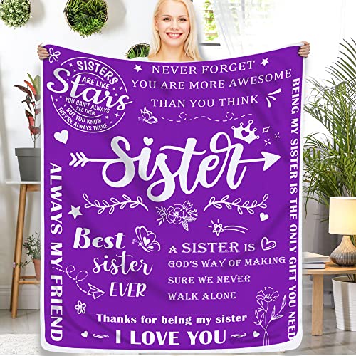 Sisters Gifts from Sister, for Sister, Gifts for Sister Throw Blanket, Sister, Birthday Gifts for Sister from Sister, Sister Gifts，Soft Purple Blanket 50" X 60"