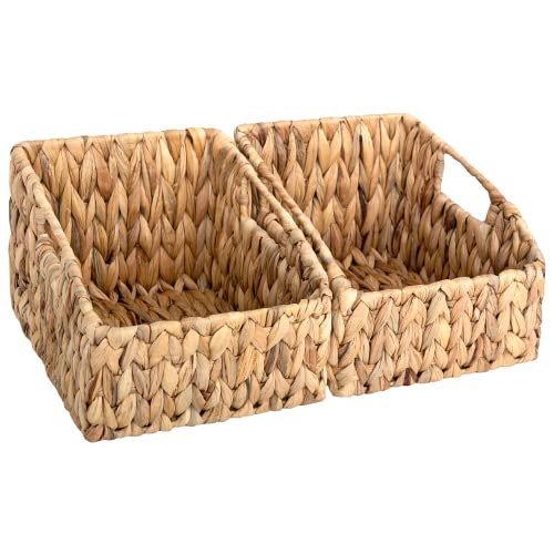 StorageWorks Water Hyacinth Wicker Baskets with Built-in Handles, Hand Woven Baskets for Organizing, Natural, 2 Pack