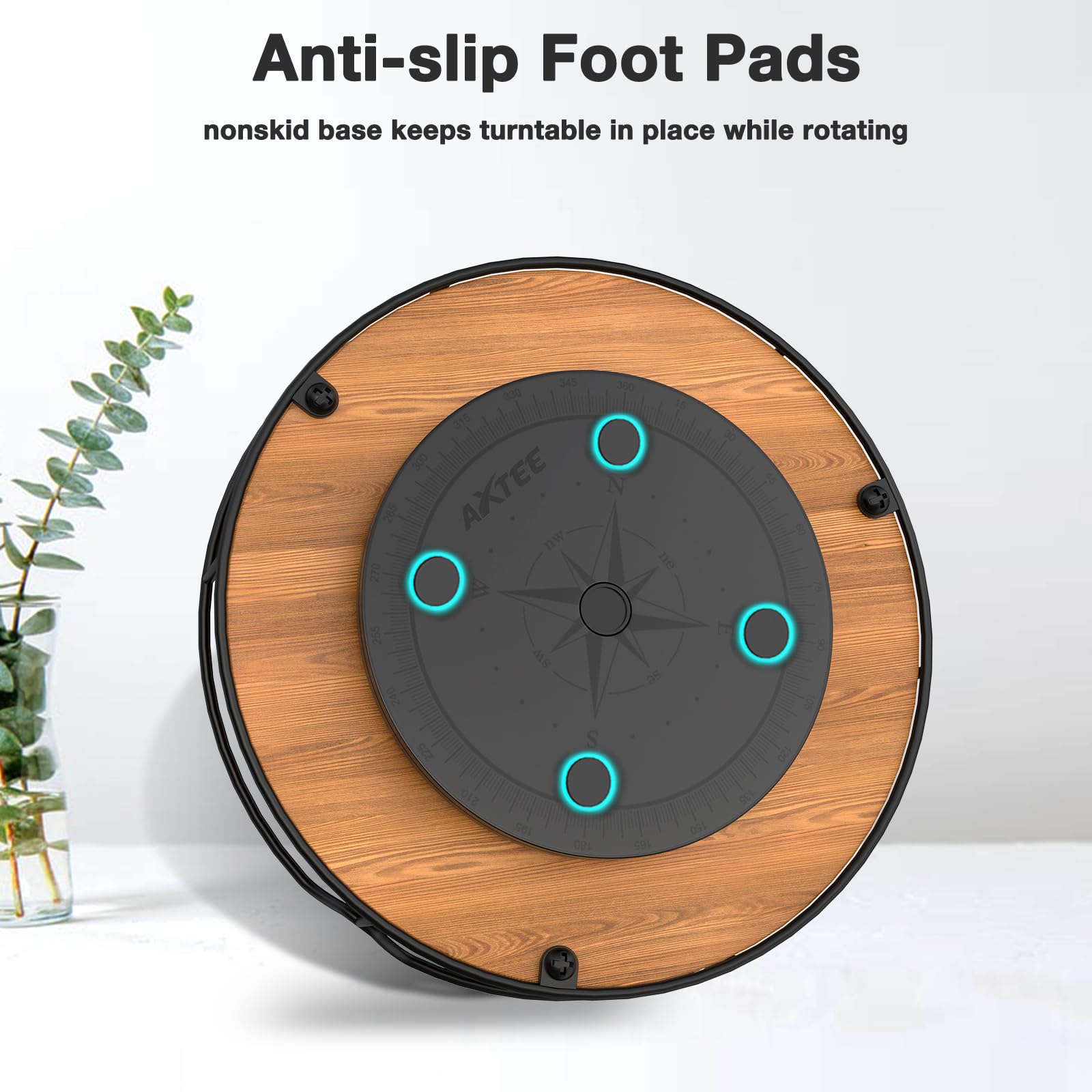 Lazy Susan Turntable Organizer for Cabinet Pantry Kitchen Countertop Refrigerator Cupboard, Pine Wood, 9", Carbonized Black