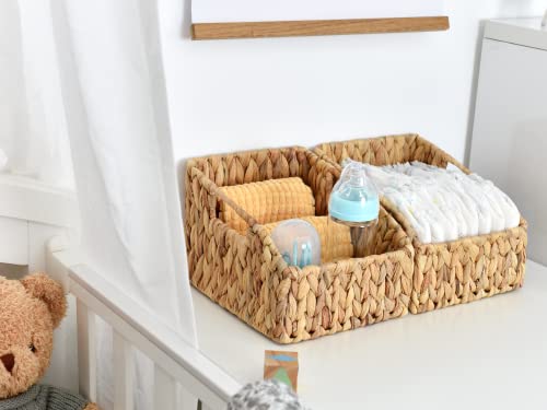 StorageWorks Water Hyacinth Wicker Baskets with Built-in Handles, Hand Woven Baskets for Organizing, Natural, 2 Pack