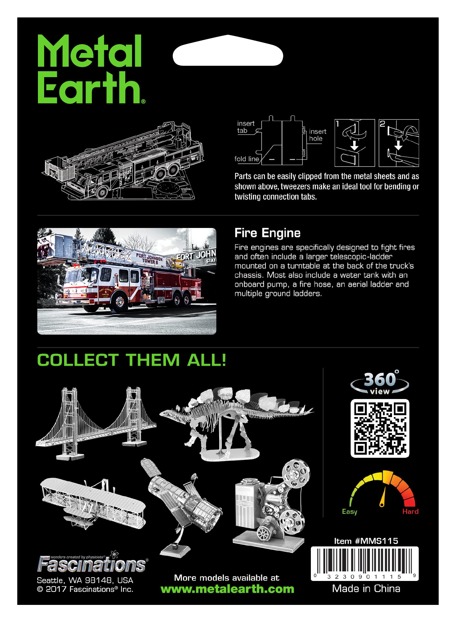 Metal Earth Fire Engine 3D Metal Model Kit Bundle with Tweezers Fascinations