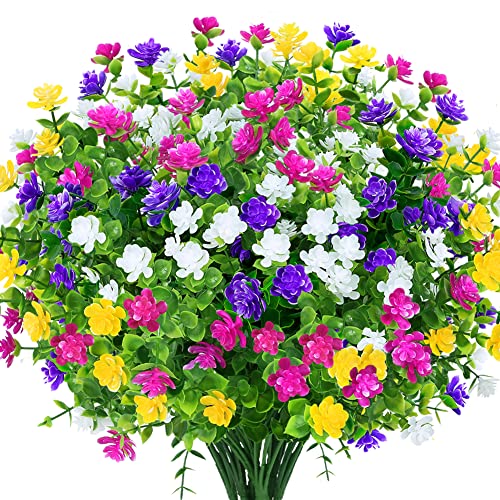 ArtBloom 16 Bundles Outdoor Artificial Flowers UV Resistant Fake Boxwood Plants, Faux Greenery for Indoor Outside Hanging Plants Garden Porch Window Box Home Wedding Farmhouse Décor (Mix Color)
