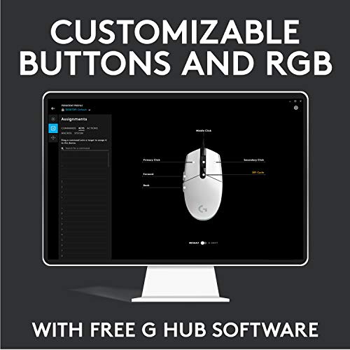 Logitech G203 Lightsync Gaming Mouse with Customizable RGB Lighting, 6 Programmable Buttons, Gaming Grade Sensor, 8 k dpi Tracking, Light Weight (White)