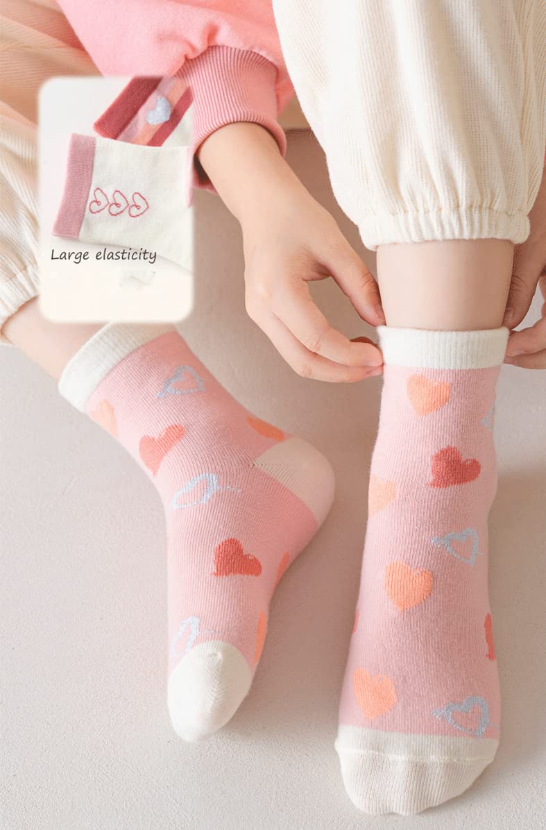 Toptim Kids Girls' Crew Socks Cute Casual Dress Cotton Socks (6-9 Years, 10 Pairs)