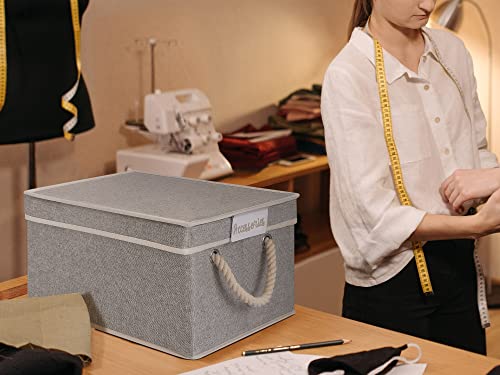 LoforHoney Home Fabric Storage Bins with Lids for Organizing, Foldable Storage Boxes with Lids for Shelves, Clothes Baskets with Cotton Rope Handles, Closet Storage Bins, Large, Light Gray, 2-Pack