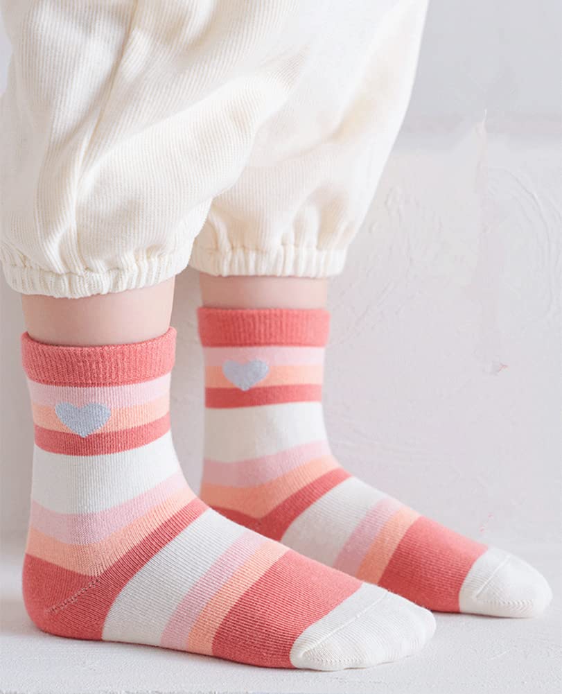 Toptim Kids Girls' Crew Socks Cute Casual Dress Cotton Socks (6-9 Years, 10 Pairs)