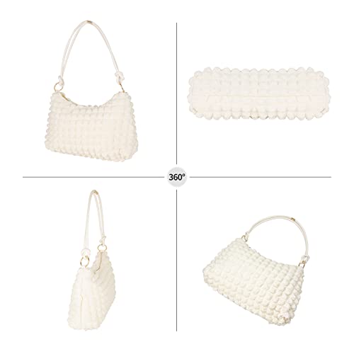 TANJUR Soft Cloth Bag Shoulder Cloud Bag Large Clutch Shoulder Tote HandBag with Zipper Closure for Women (White)