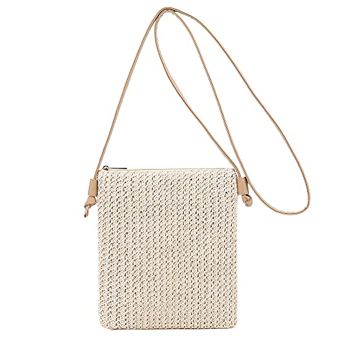 Bycobecy Straw Beach Bag for Women, Small Beach Purse Cute Straw Crossbody Bag, Summer Clutch Purse Straw Shoulder Bag Vacation Straw Handbag (Beige)