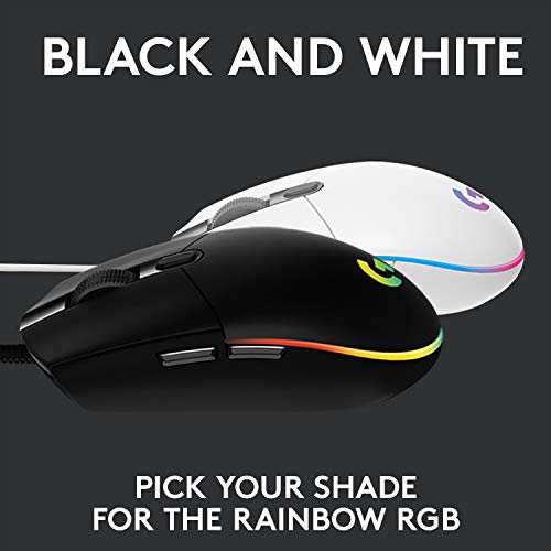 Logitech G203 Lightsync Gaming Mouse with Customizable RGB Lighting, 6 Programmable Buttons, Gaming Grade Sensor, 8 k dpi Tracking, Light Weight (White)