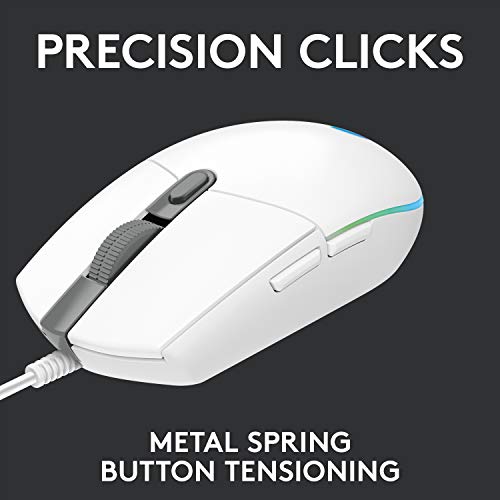 Logitech G203 Lightsync Gaming Mouse with Customizable RGB Lighting, 6 Programmable Buttons, Gaming Grade Sensor, 8 k dpi Tracking, Light Weight (White)